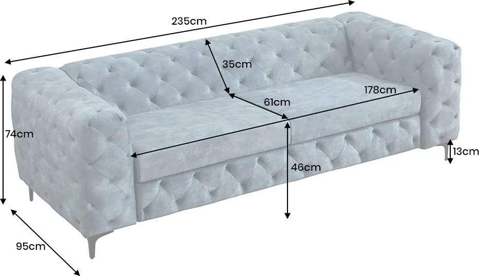 Designová sedačka Rococo 235 cm petrolejový samet