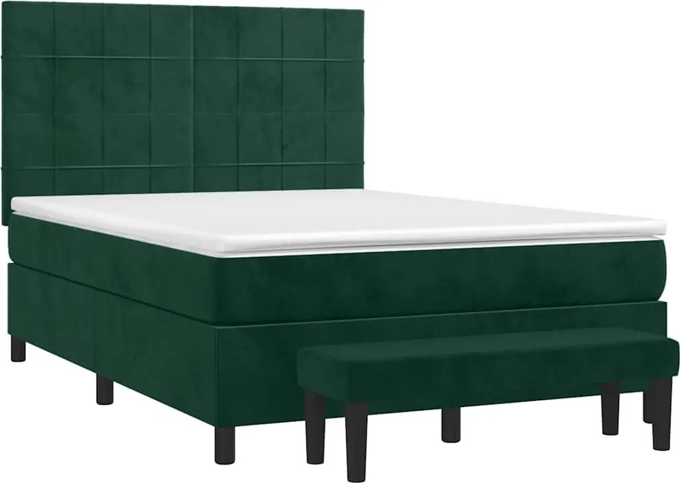 Box spring postel s matrací tmavě zelená 140x200 cm samet 3137848