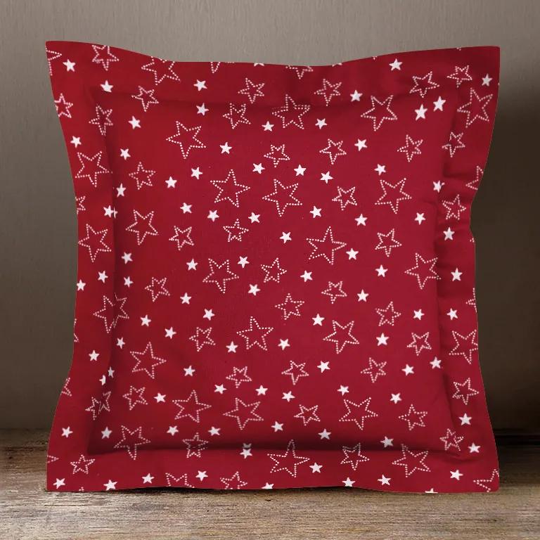 Goldea bavlněný povlak na polštář s ozdobným lemem - vzor bílé hvězdičky na červeném 30 x 50 cm