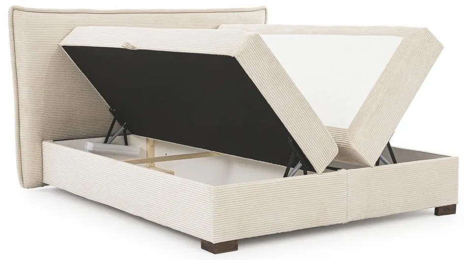 Béžová boxspring postel s úložným prostorem 200x200 cm Lysa – Ropez