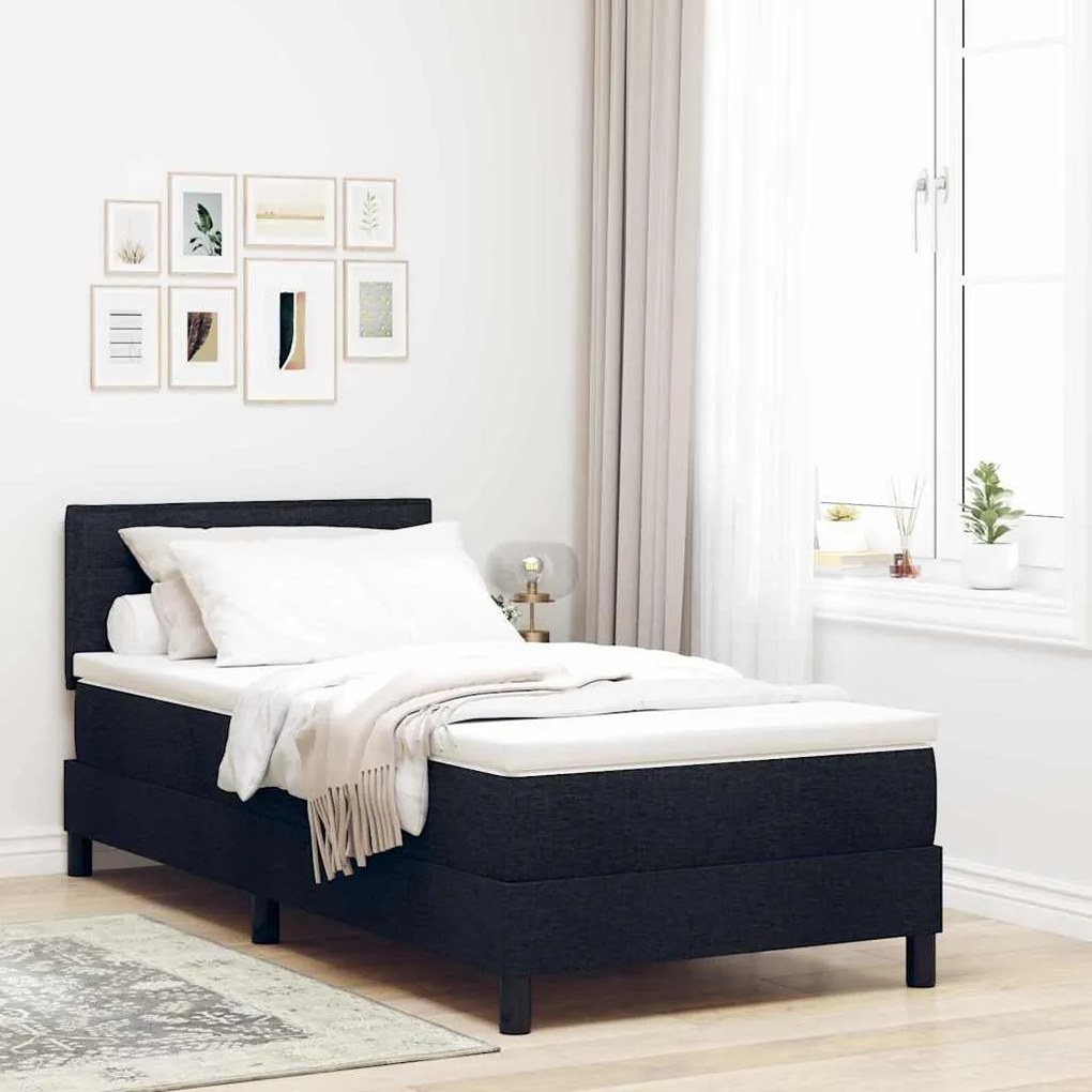 Postel s boxspringem s čelo Černý 90 x 200 cm textil 3338582
