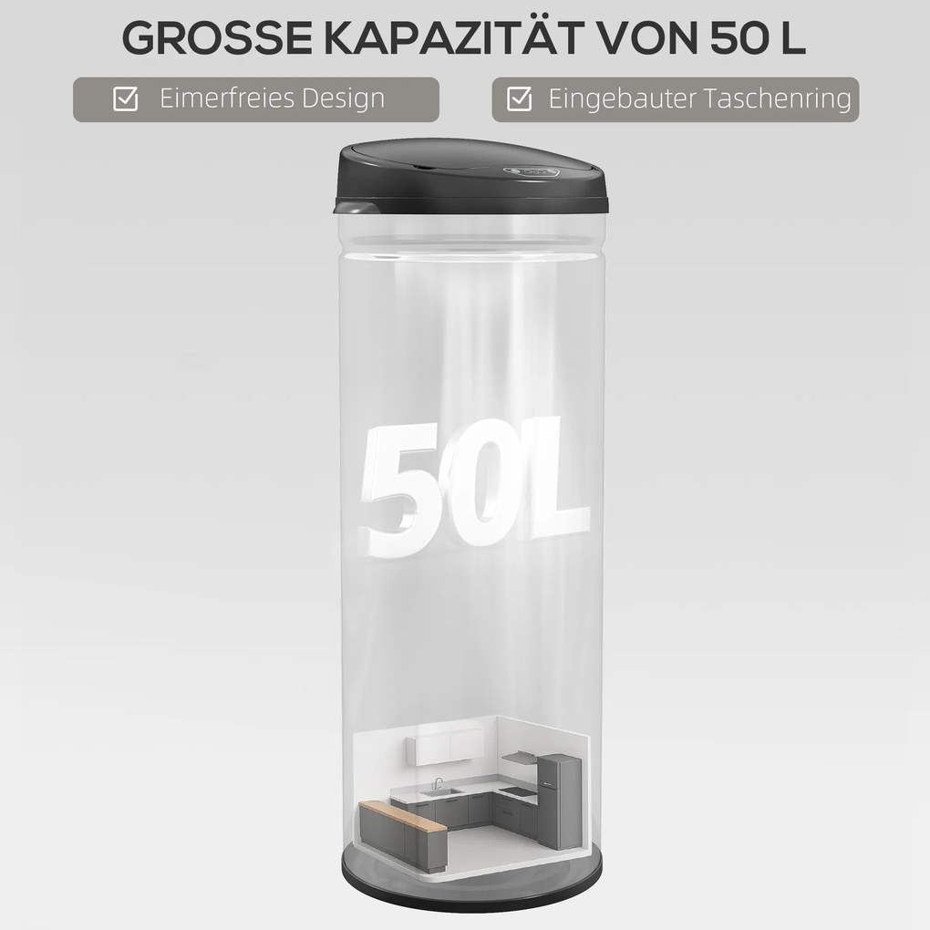 HOMCOM 50litrový senzorový odpadkový koš s funkcí Soft-Close, bezdotykový odpadkový koš z nerezové oceli pro hygienické kuchyně, kanceláře, stříbrná …