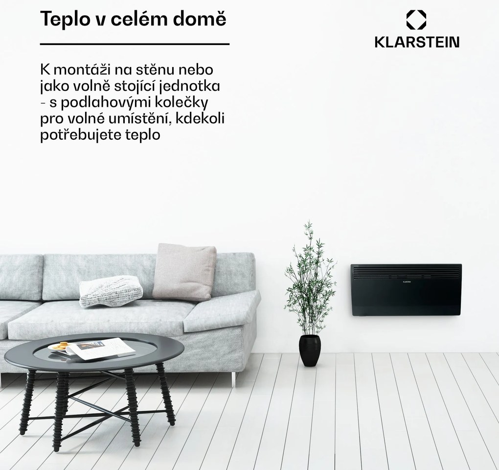 Klarstein Hot Spot Slimcurve, konvektor, ohřívač, 80x40cm, 40m², 2000 W, 5-40 °C, IP24, černý