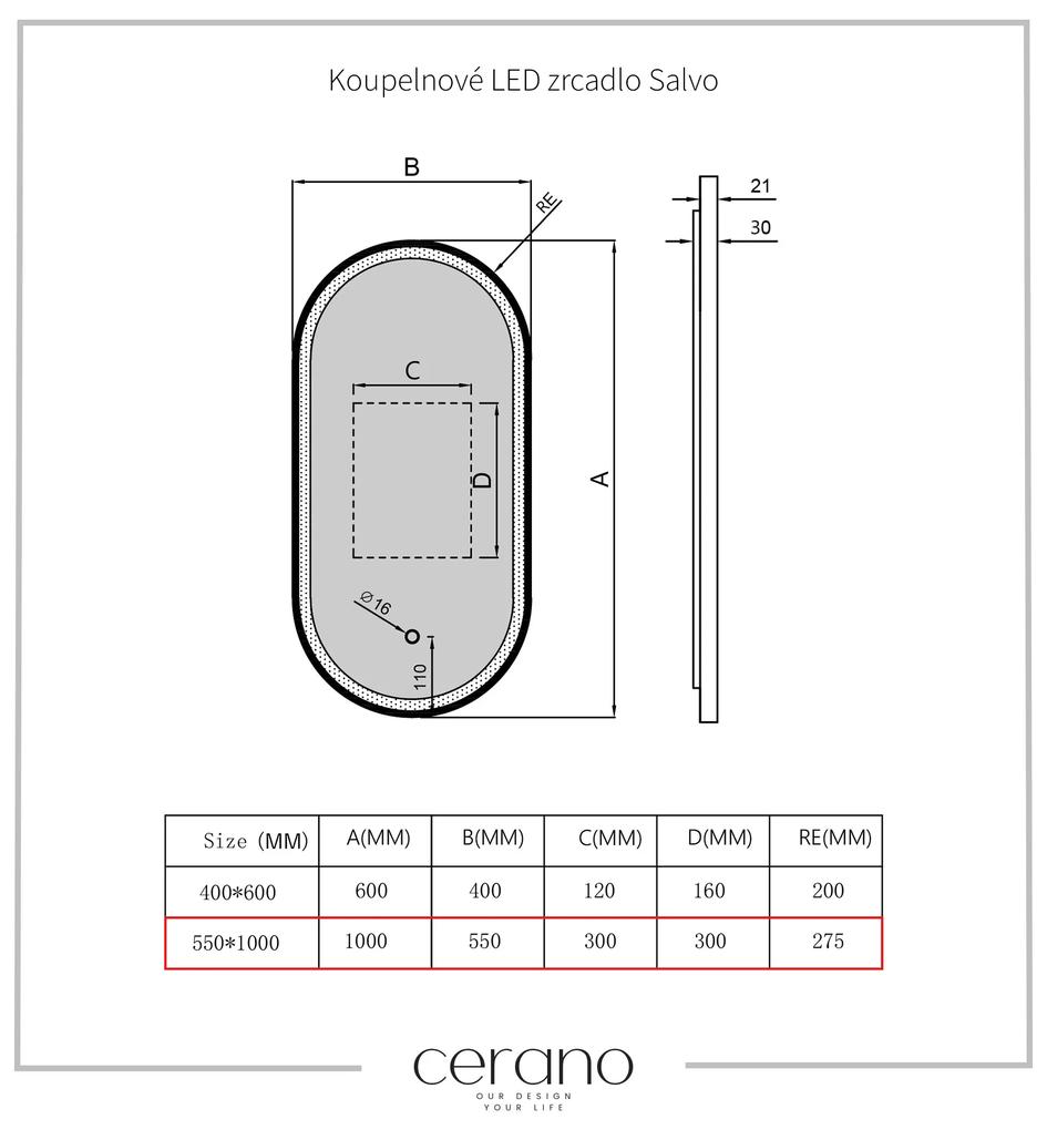 CERANO - Koupelnové LED zrcadlo Salvo, kovový rám - černá matná - 55x100 cm