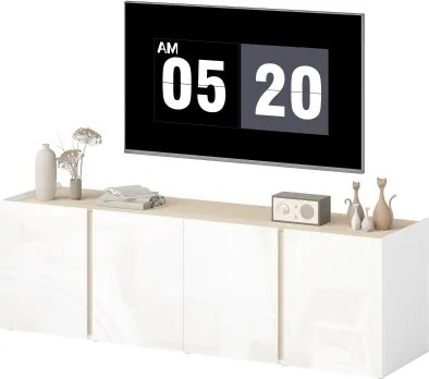 HOMCOM TV nábytek, TV stolek se 4 měkce zavírajícími se dvířky, nastavitelnou policí a otvorem pro kabely, 135 x 38 x 45 cm, bílá