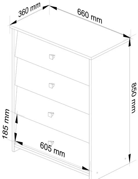 4 křídlový botník RUBIN 66 cm, olcha