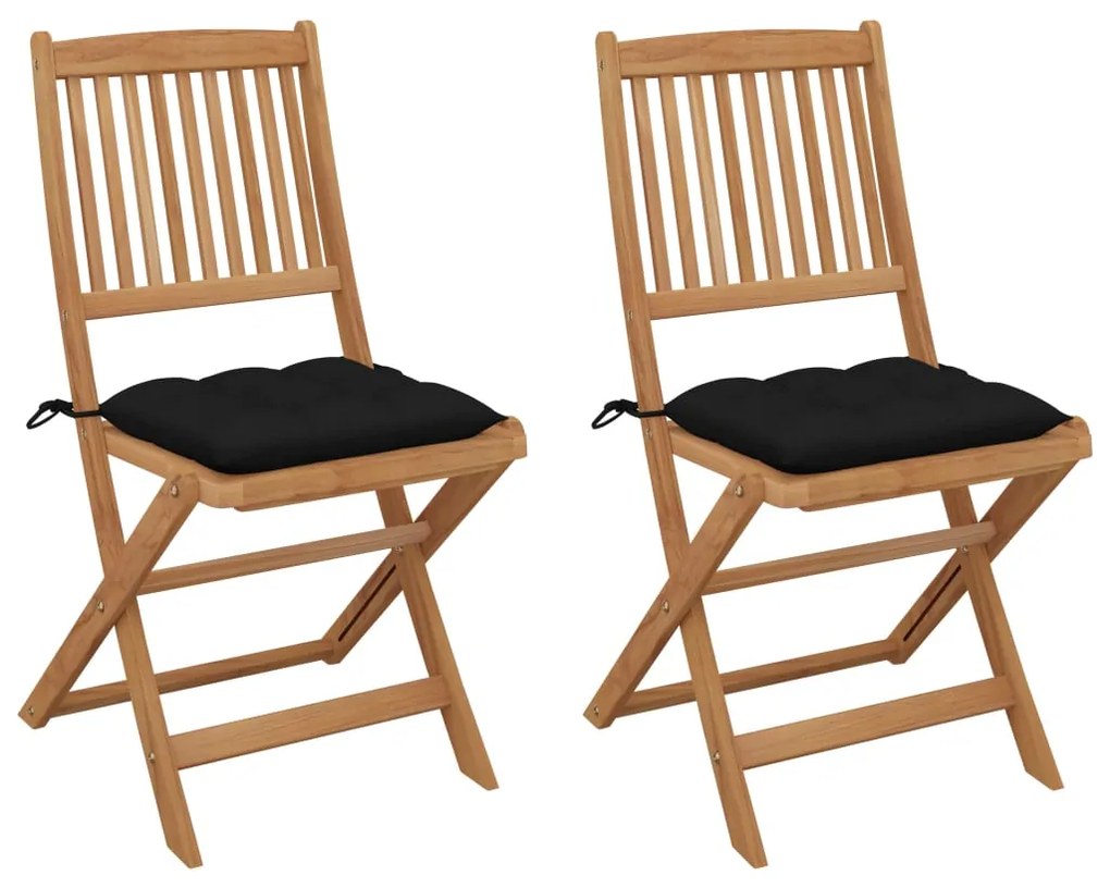 3064666 vidaXL Skládací zahradní židle s poduškami 2 ks masivní akáciové dřevo