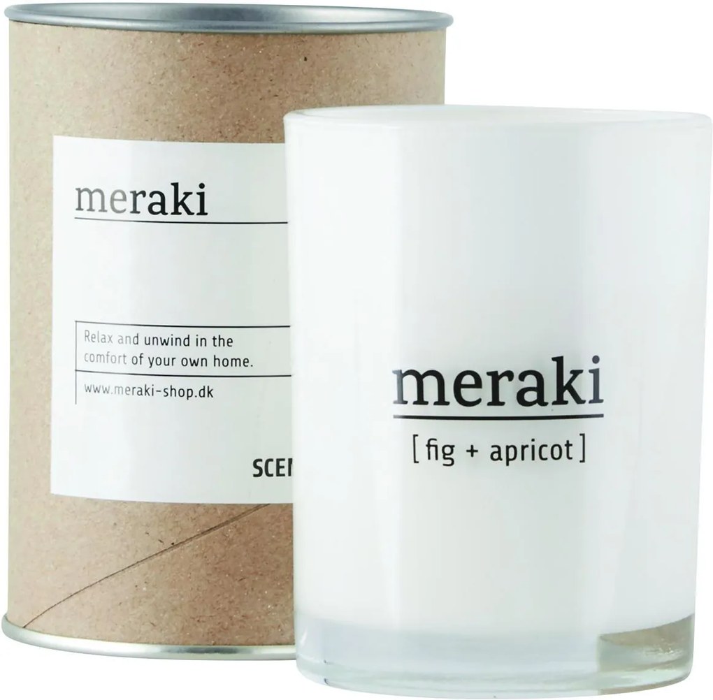 Meraki Vonná svíčka Fig & apricot, bílá barva, sklo