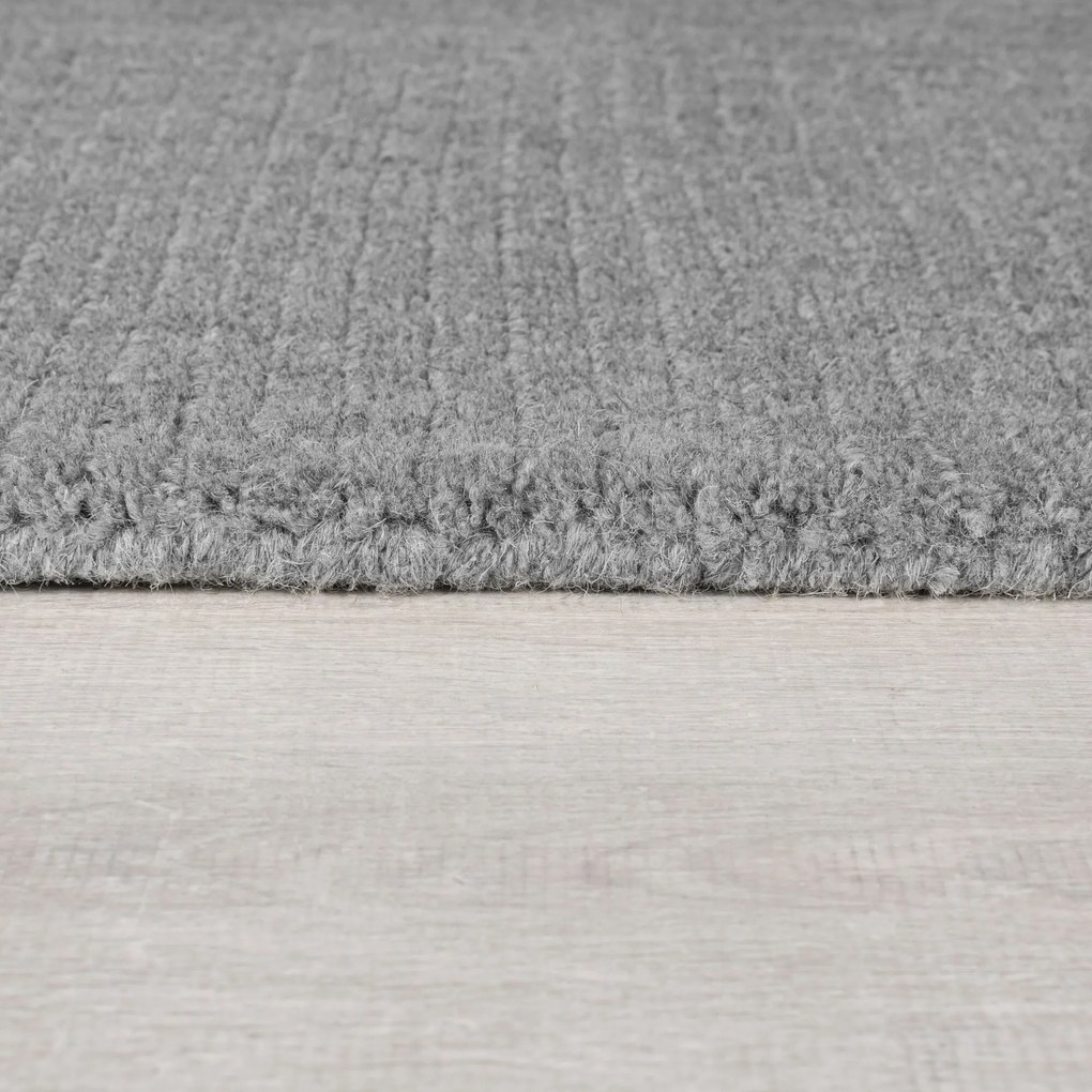 Kusový ručne tkaný koberec Tuscany Textured Wool Border Grey Marl, 200x290, šedá, obývacia izba, Flair Rugs