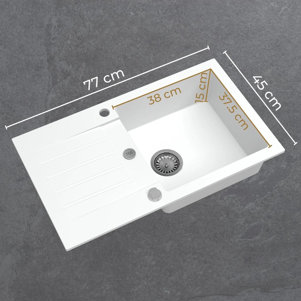 Sink Quality Natalie, kuchyňský granitový dřez 770x450x170 mm + chromový sifon, černá, SKQ-NAT.C.1KDO.X