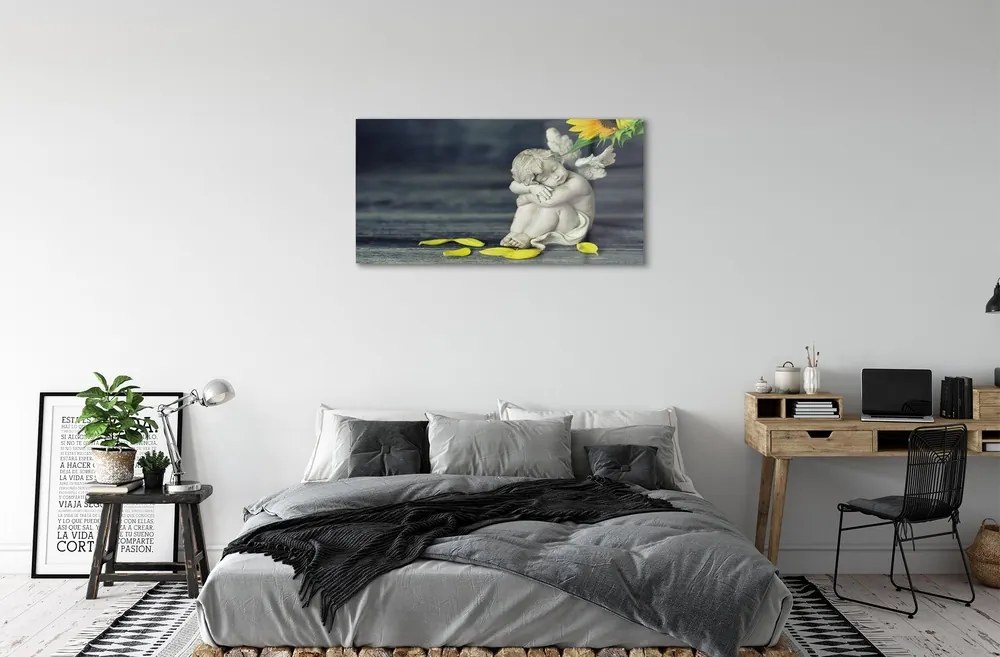 Obraz na skle Spací anděla slunečnice 140x70 cm