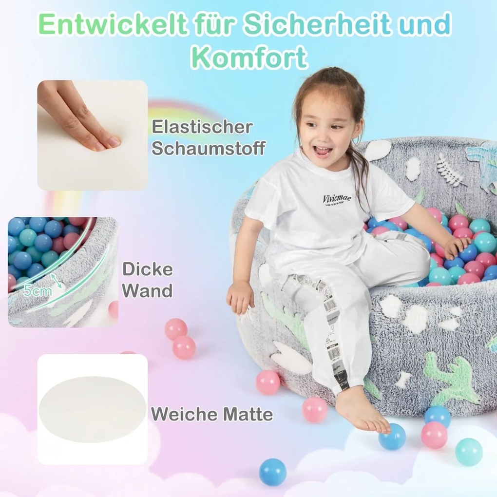 Costway Baby Ball Pit s odnímatelným krytem Svítí ve tmě Round Play Pool, šedá