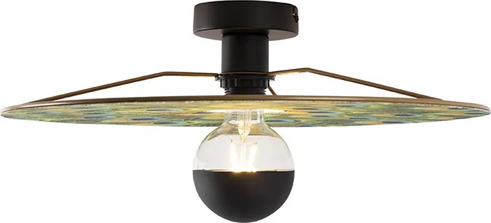 Stropní lampa černá plochý stínidlo s motivem páva 45 cm - Combi