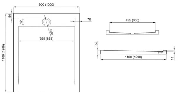 Polimat Obdélníková akrylátová sprchová vanička West New 110x90 (120x100) W Barva: Bílá, Rozměry (cm): 110x90