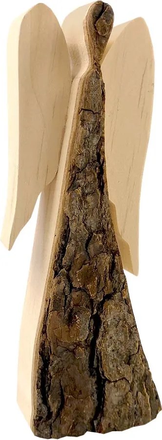 AMADEA Dřevěný anděl s kůrou, masivní dřevo, 18 cm