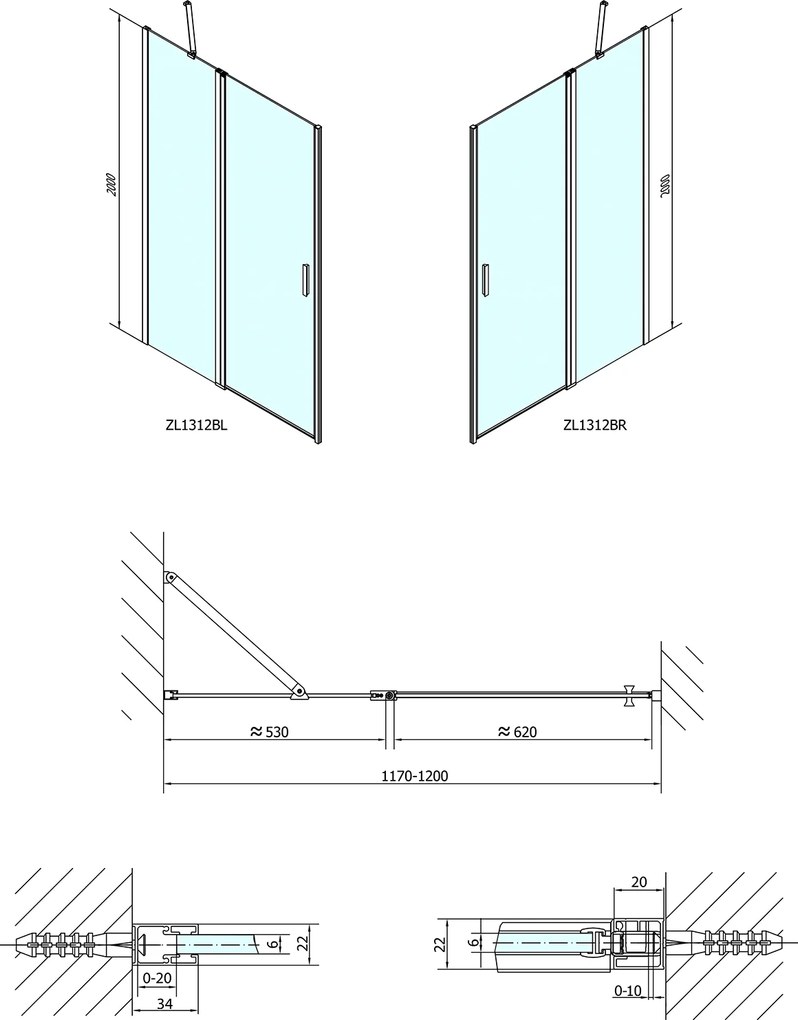 Polysan, ZOOM LINE BLACK sprchové dveře 1200mm, čiré sklo, ZL1312B
