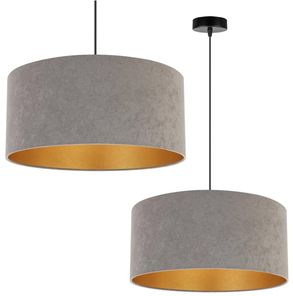 Závěsné svítidlo Mediolan, 1x šedé/zlaté textilní stínítko, (fi 44cm)