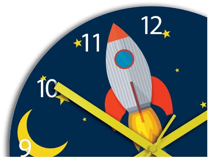 M.Clock Dětské nástěnné hodiny raketa 30x30cm modré