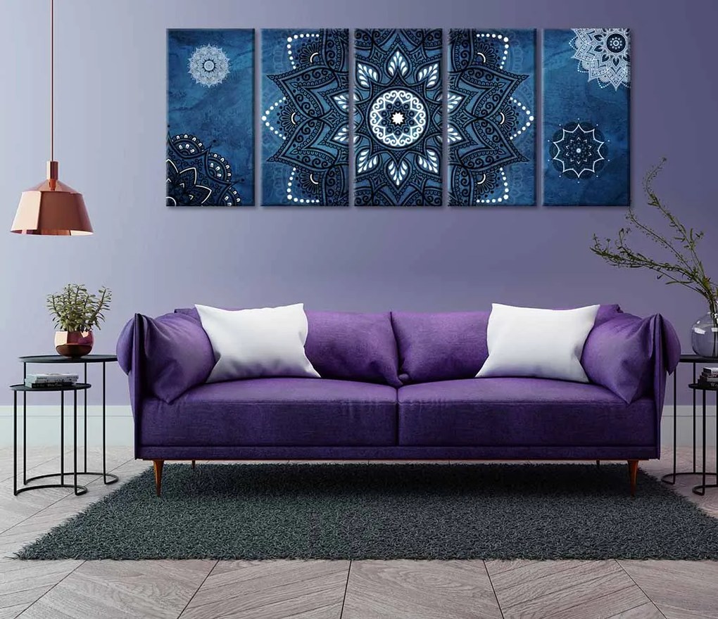 Pětidílný obraz mandala Blue Velikost (šířka x výška): 100x40 cm