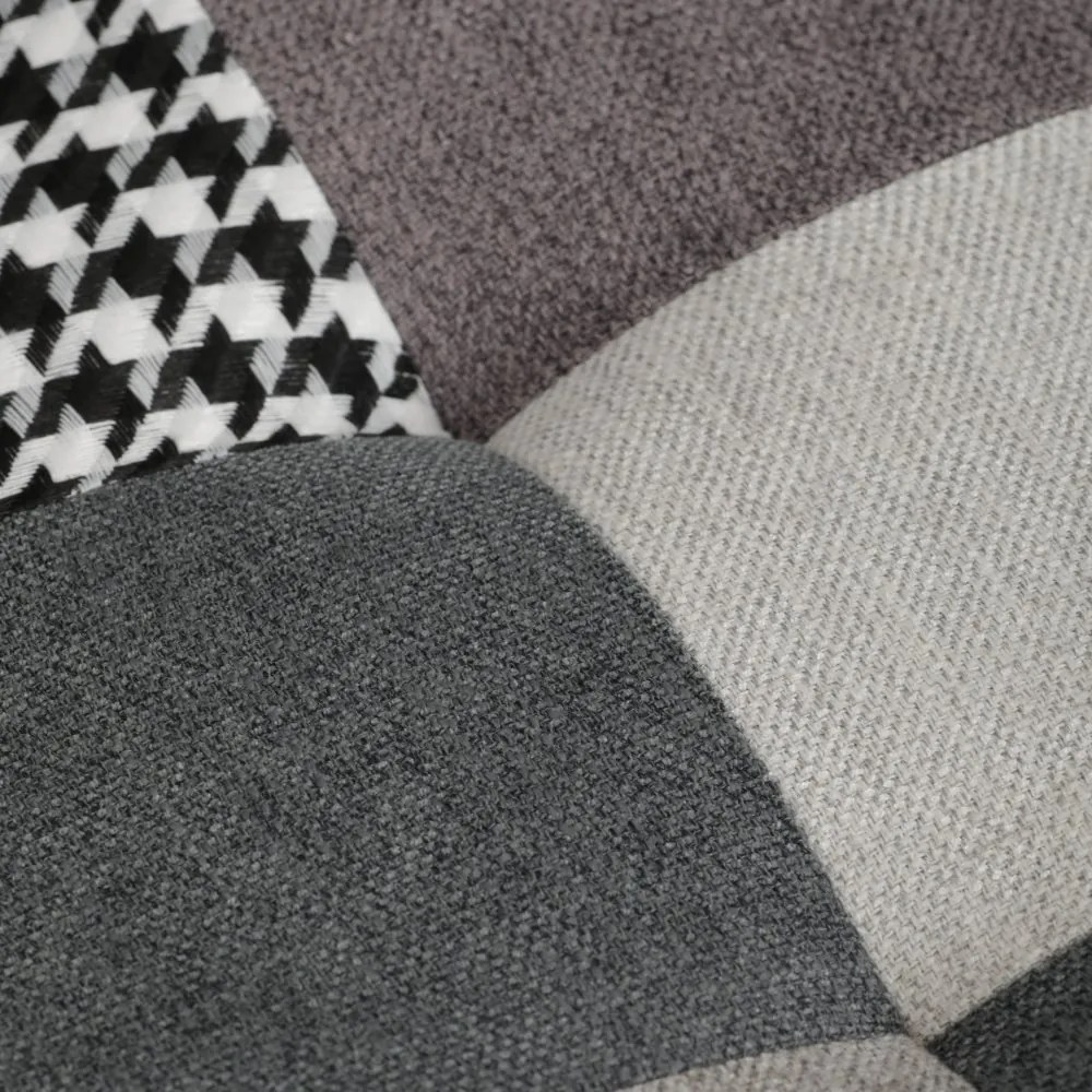 Relaxační křeslo ušák LISA + taburet — masiv, látka, černobílý patchwork