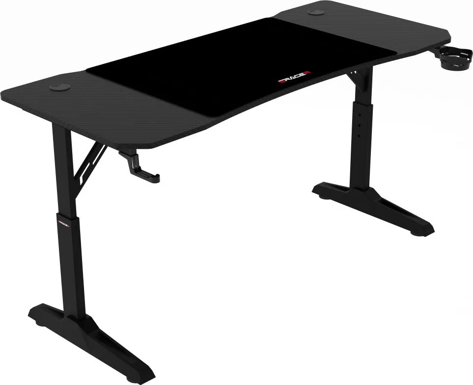 Výškově nastavitelný herní stůl ERACER H1114 — 140x60 cm, kov, melamin, černá