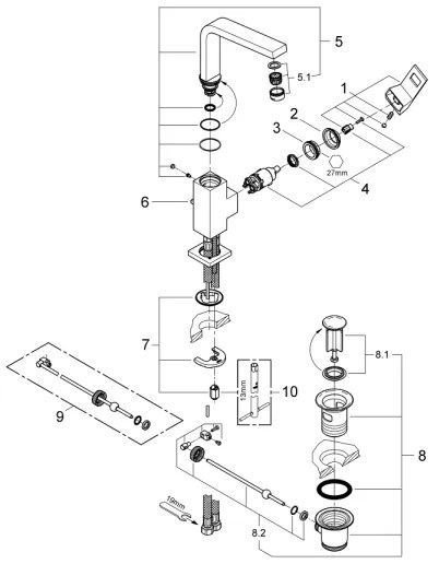 GROHE 23135AL0 - Umyvadlová baterie EUROCUBE velikost L grafit
