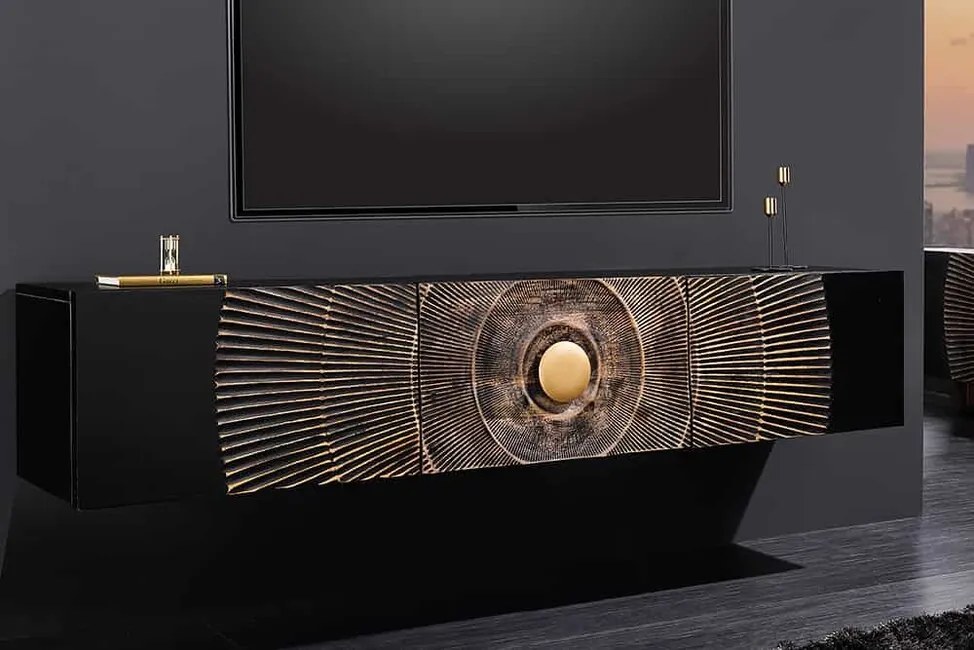 Luxusní závěsná skříňka pod TV z masivu Golden Sunset Mango 160cm