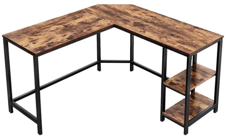 Vasagle Rohový kancelářský stůl s policemi 138x138x75cm rustikální hnědá