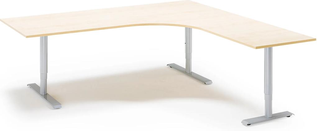 AJ Produkty Výškově nastavitelný stůl Adeptus, pravý, 2000x2000 mm, dýha bříza, stříbrná