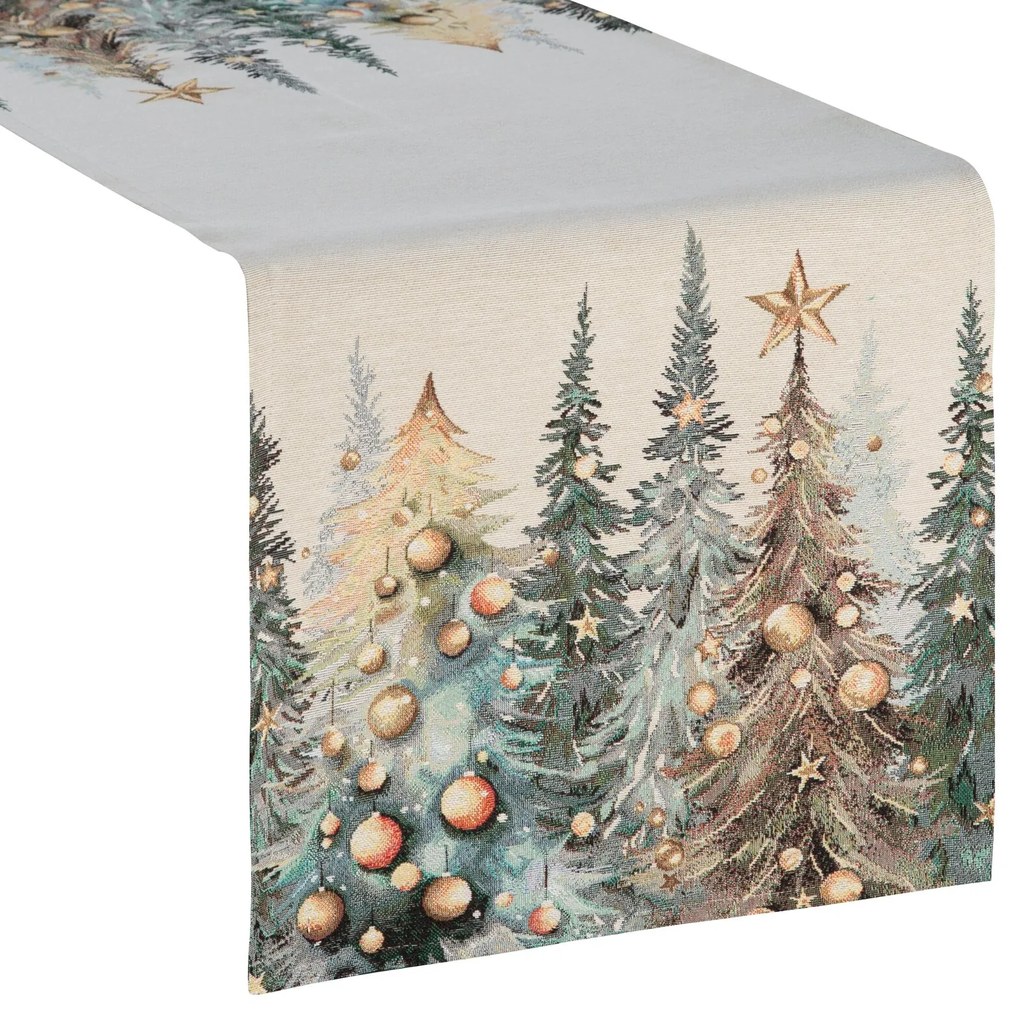VÁNOČNÍ GOBELÍNOVÝ BĚHOUN NA STŮL FOREST 40X100 CM VZOROVANÝ