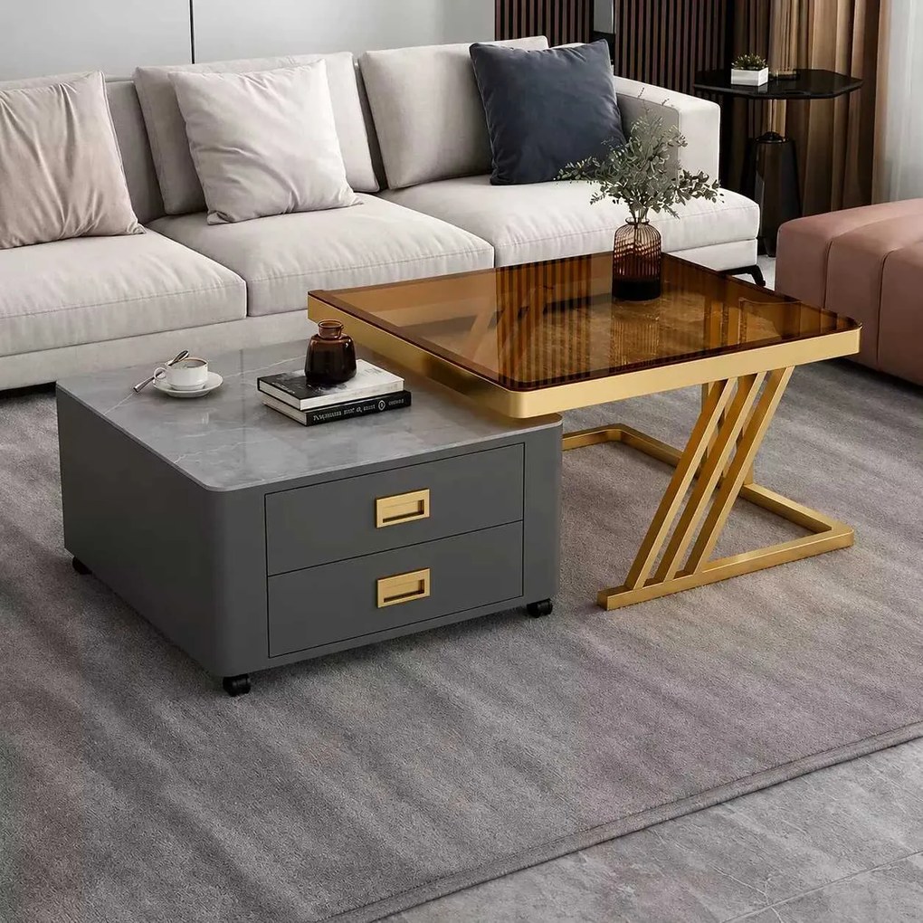 LuxuryForm DESIGN Konferenční stolek BOLT 70 × 70 / 60 × 60 cm – šedý / zlatý (set 2 ks)