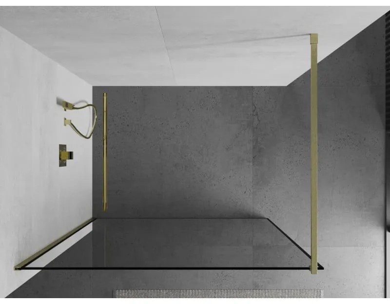 Mexen Kioto, sprchová zástěna Walk-In 50 x 200 cm, 8mm čiré sklo černý vzor, zlatý matný profil, 800-050-101-55-70