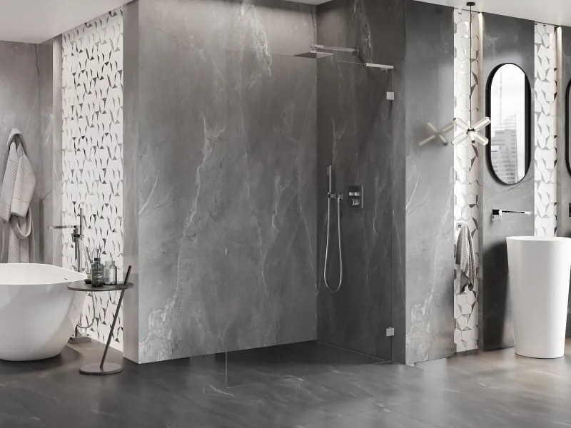 Mexen Lunar L, sprchová stěna pravá 50 x 200 cm, 8mm čiré sklo, ocelový profil, 830L-050-000-97-00-P