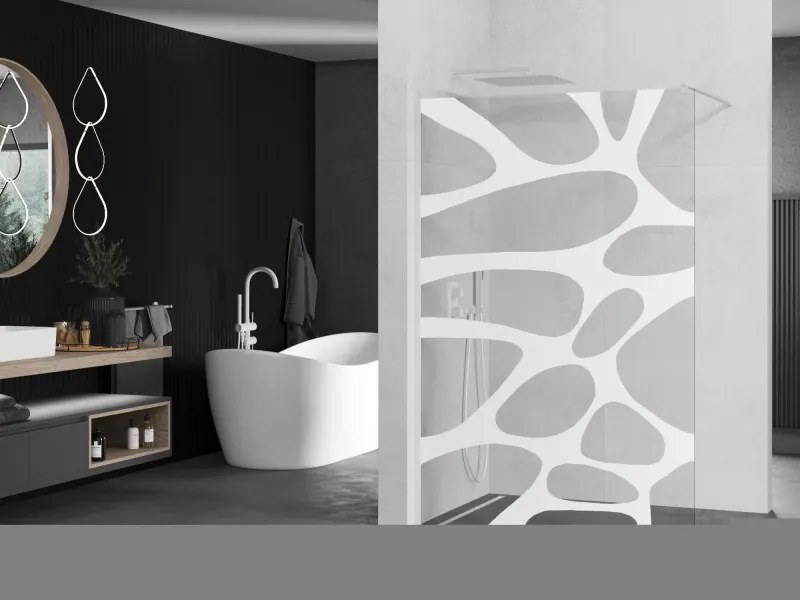 Mexen Kioto, Walk-In sprchová zástěna 100 x 200 cm, 8mm sklo čiré/bílý vzor, bílý profil, 800-100-101-20-97