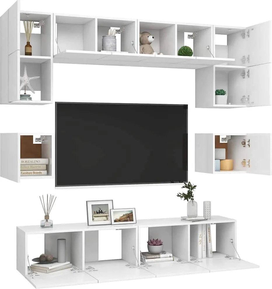 8dílný set TV skříněk bílý kompozitní dřevo 3078691