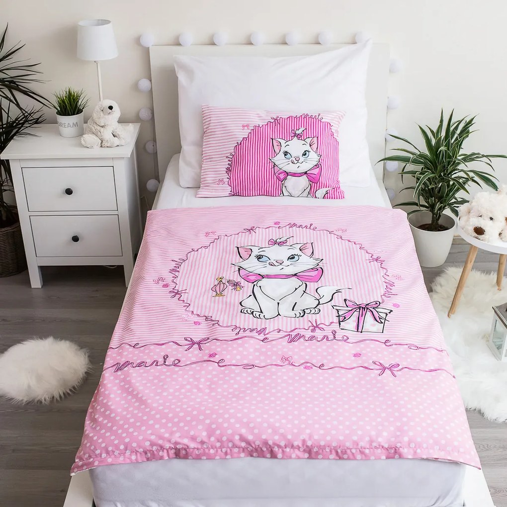 Jerry Fabrics Dětské povlečení do postýlky MARIE CAT PINK BABY, růžová kočička, bavlna hladká, 100x135cm + 40x60cm