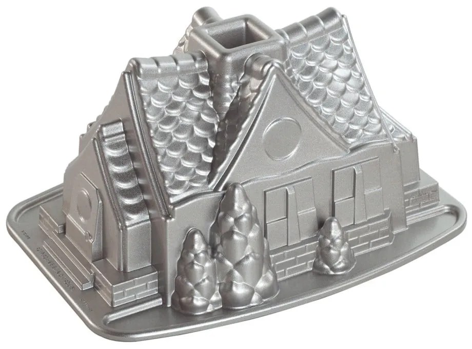 Forma na bábovku ve stříbrné barvě Nordic Ware Gingerbread House, 2,1 l