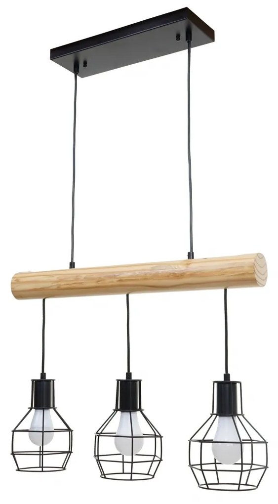 Závěsné svítidlo H82 industrial, mrížka 3 74207 - kov / dřevo - Černá