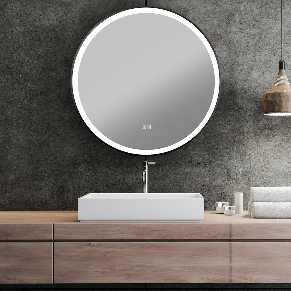 Smartzrcadla Koupelnové zrcadlo kulaté S-4648 s LED podsvícením Ø 75 cm (černý rám)