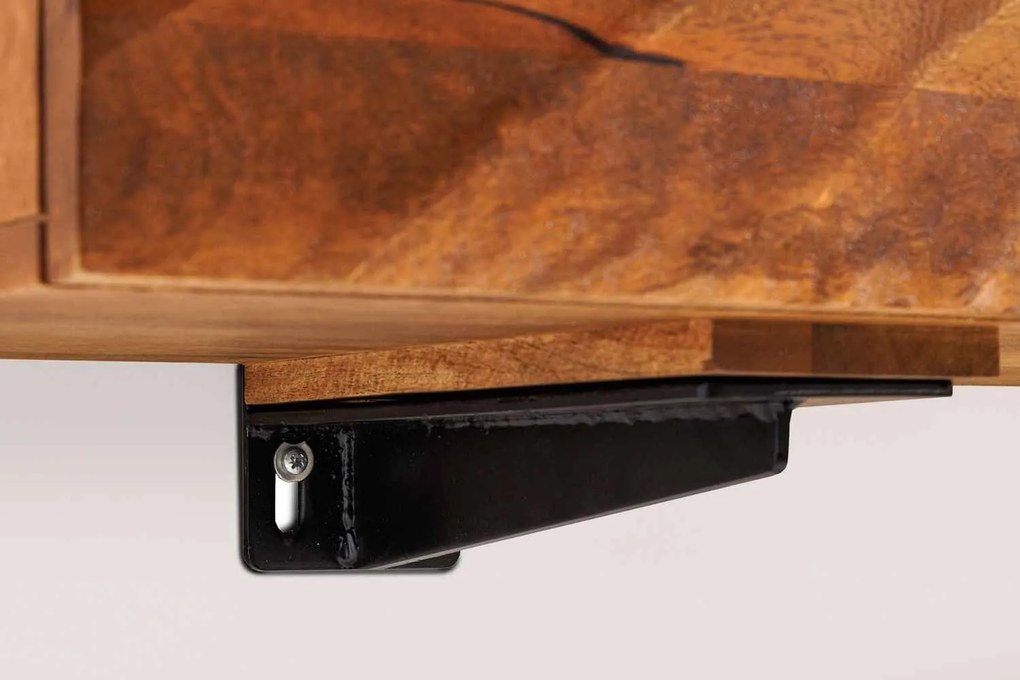 Designový závěsný TV stolek Shayla 160 cm hnědé mango - otevřené balení