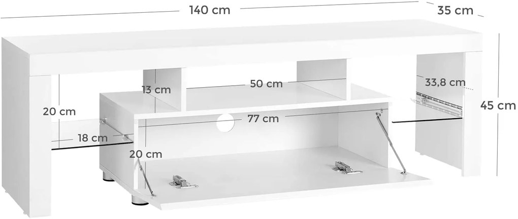 VASAGLE TV stolek bílý barevné LED podsvícení 140 x 45 x 35 cm