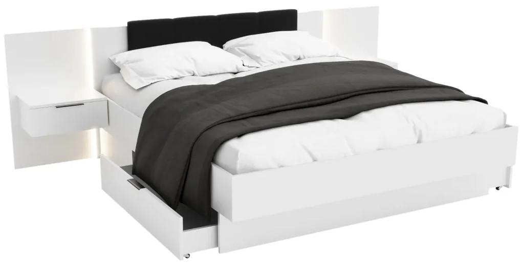 Manželská postel ARKADIA + rošt + matrace COMFORT + deska s nočními stolky, 180x200, dub Kraft zlatý/černá