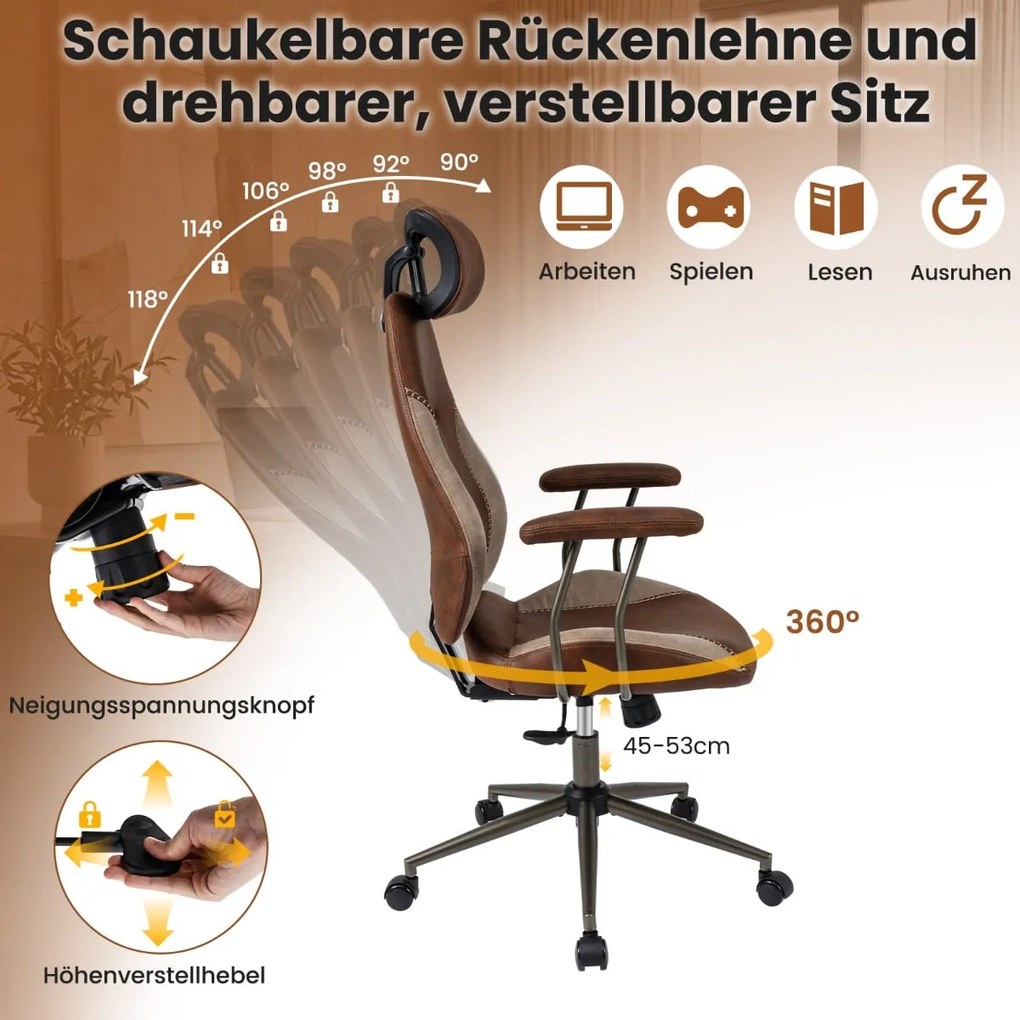 Costway Ergonomická kancelářská židle Stolní počítačová židle s opěrkou hlavy