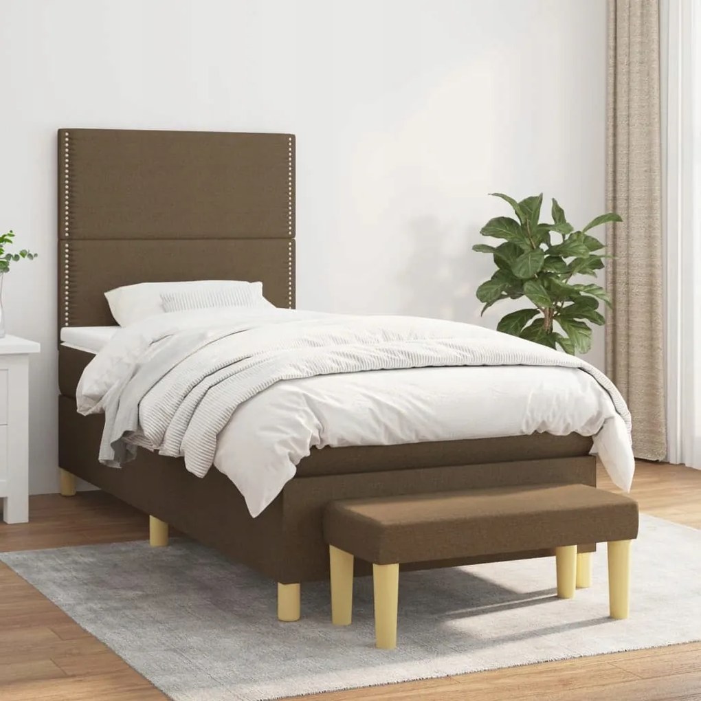 Box Spring Postel S Matrací Textil Tmavě Hnědá Hladké s hřebíky 100 x 200