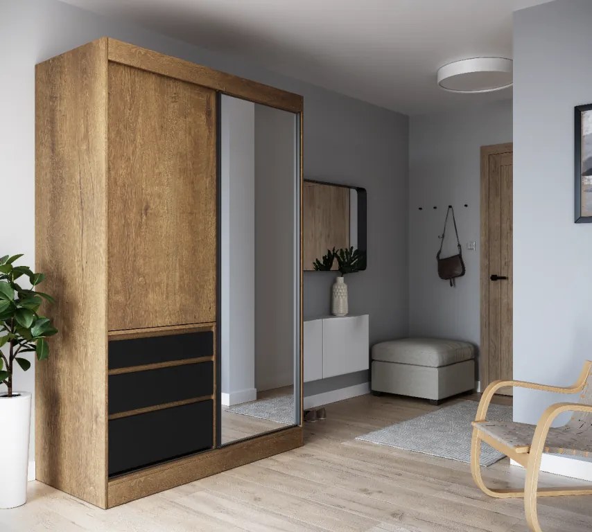 ADRK Furniture Posuvná skříň se zrcadlem HAIDAR 140 ADRK-SW-HAI-140-LB