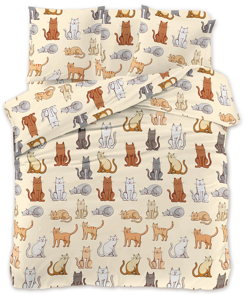 Povlečení z mikrovlákna COLORED CATS krémové Rozměr povlečení: 70 x 90 cm | 140 x 220 cm