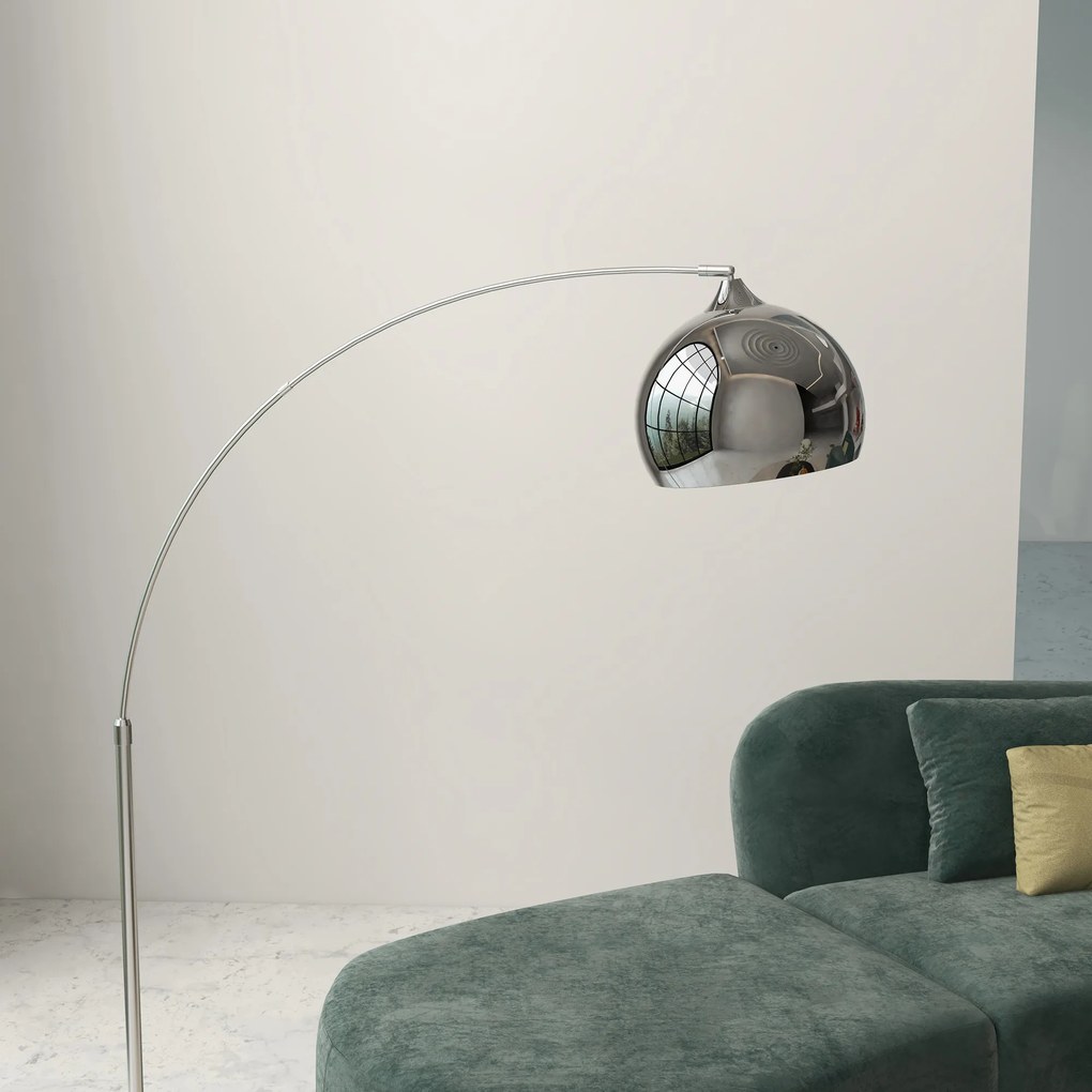 HOMCOM Stojací lampa, 40 W, 100-115L x 30W x 170-180H cm, výškově nastavitelná, otočná, oblouková lampa s žárovkou, patice E27, stříbrná | Aosom