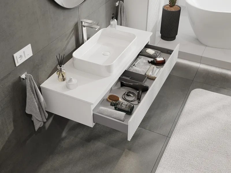 Mexen Rivel, koupelnová skříňka 120 cm, 1 zásuvka, drážkovaná, bílá matná, 91A20-12023-1-BF01