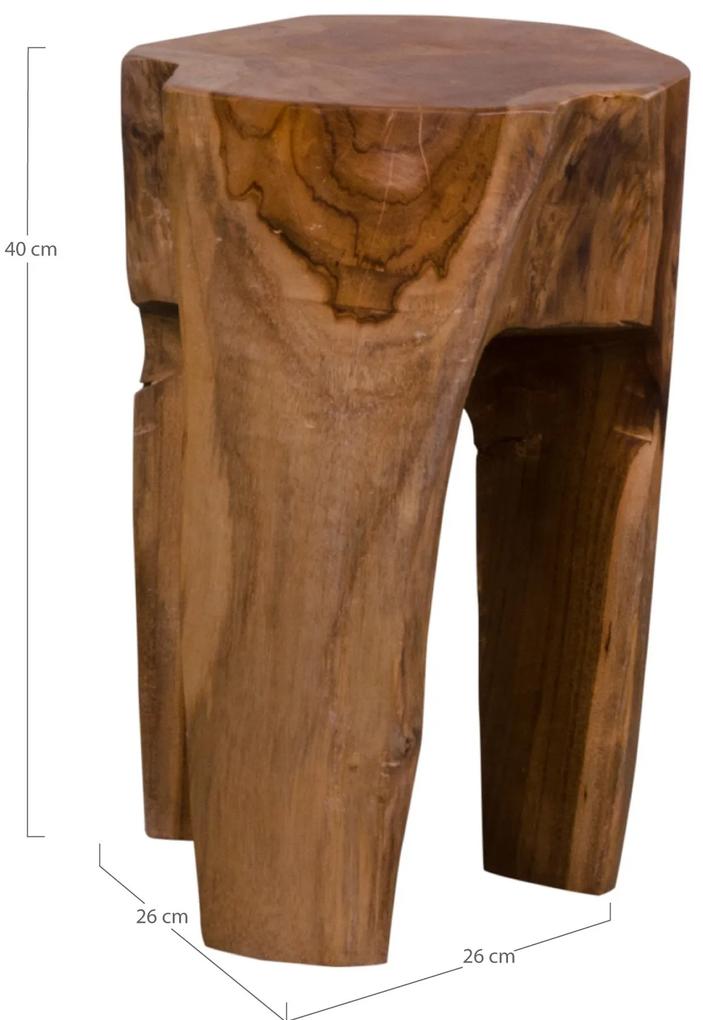 House Nordic Taburet z teakového dřeva, přírodní, se třemi nohami, Ø26x40 cm