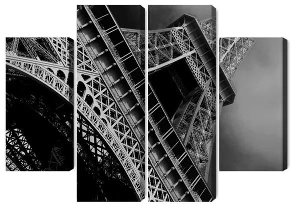 Vícedílný obraz Černobílý Pohled Zespodu Na Eiffelovu Věž Nedostatek Nedostatek Přírodní plátno 200x150